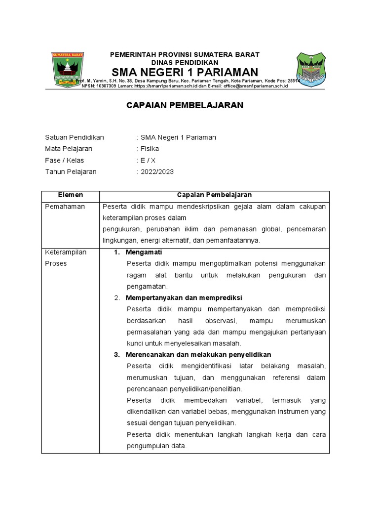 Capaian Pembelajaran | PDF