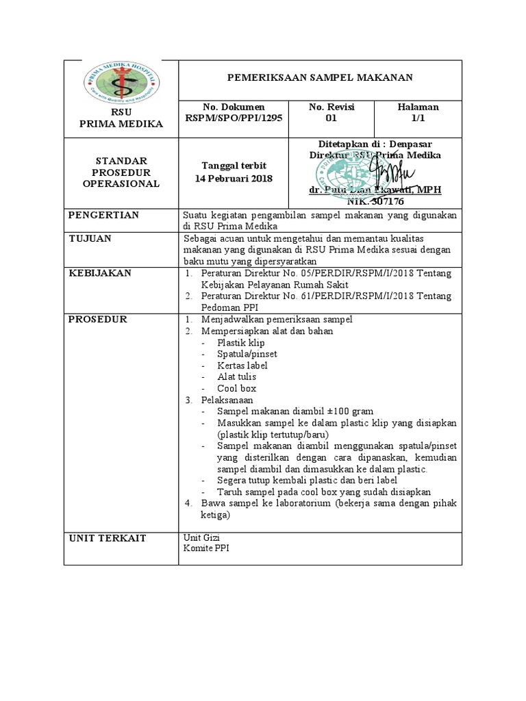 Prosedur Pengambilan Sampel Makanan RSU | PDF | Kesehatan Holistik