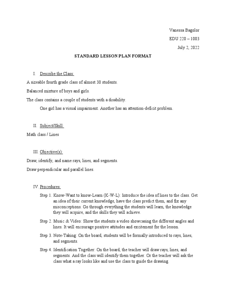Standard Lesson Plan Format | PDF | Lesson Plan | Teaching