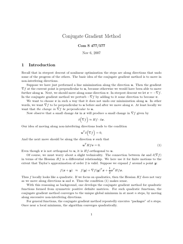 Conjugate Gradient Method Com S 477 577 Nov 6 2007 Pdf Vector Space Mathematical Analysis