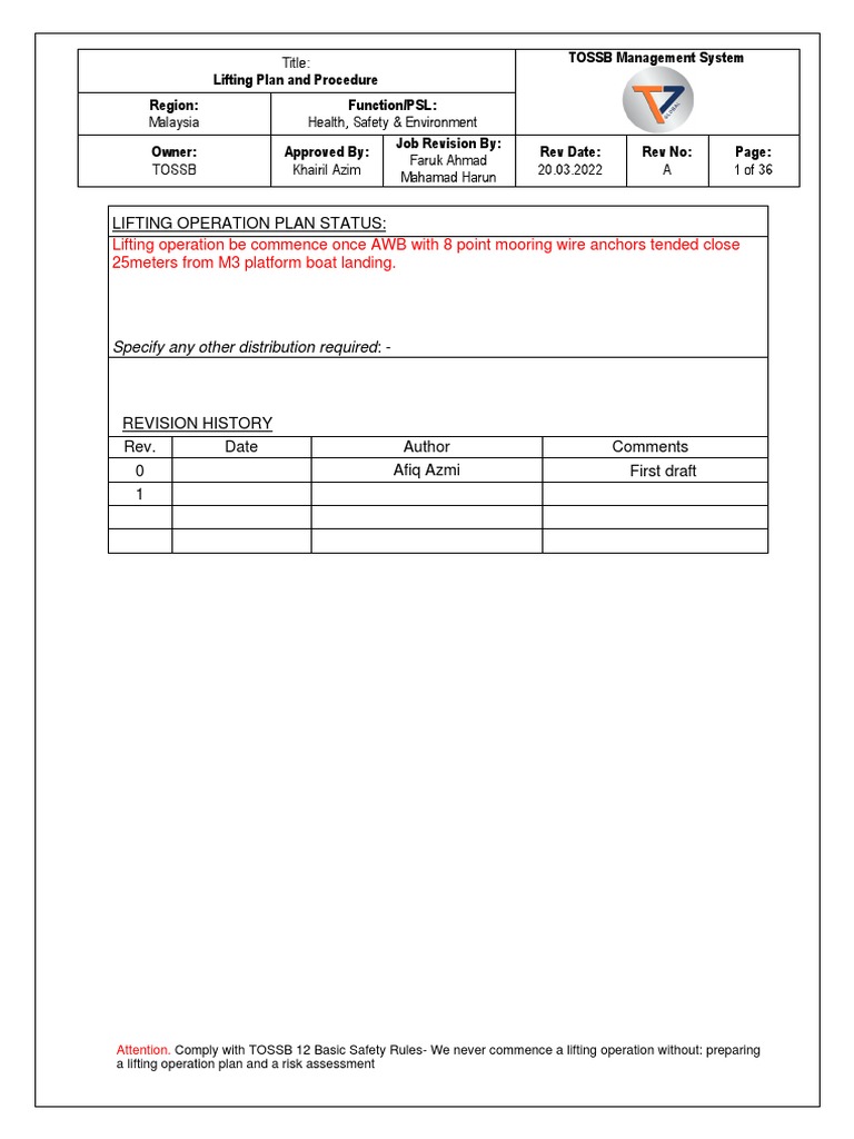 Lifting Plan and Procedure - M3 (01042022) | PDF | Crane (Machine) | Safety