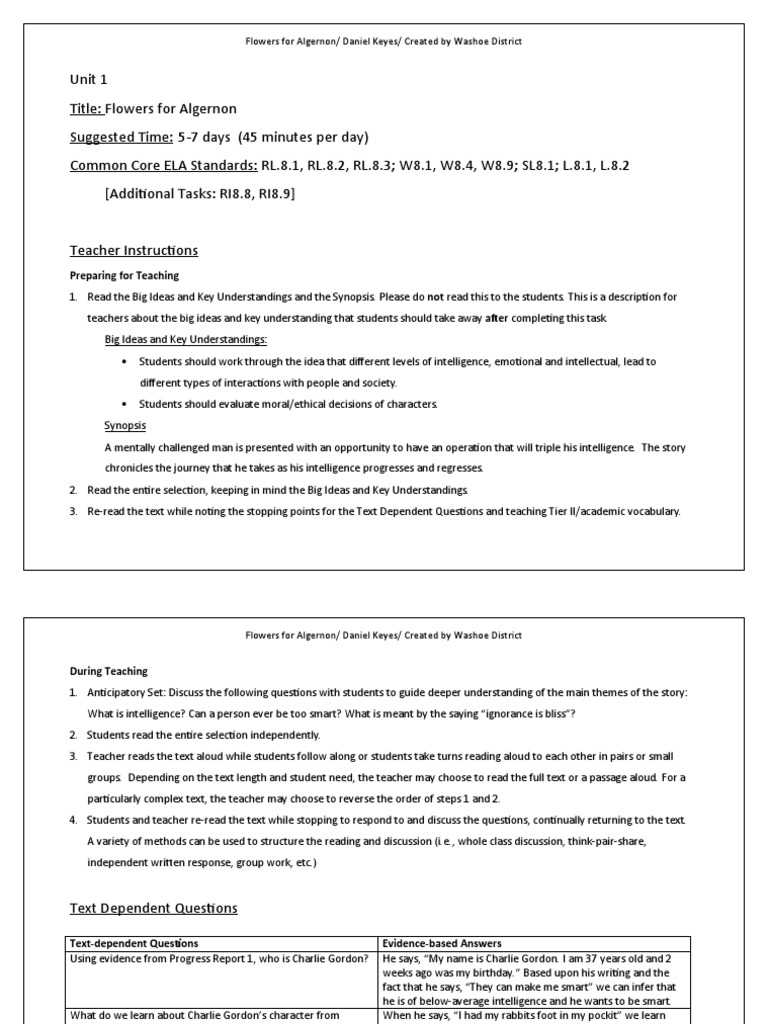 Teaching Flowers for Algernon: Insights | PDF | Intelligence ...
