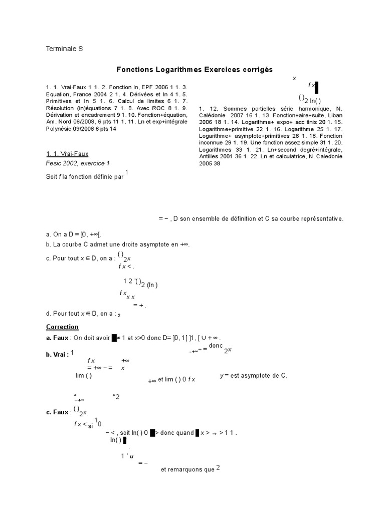 Exercices Logarithme Corriges-1 | PDF | Fonction monotone | Fonction (Mathématiques)