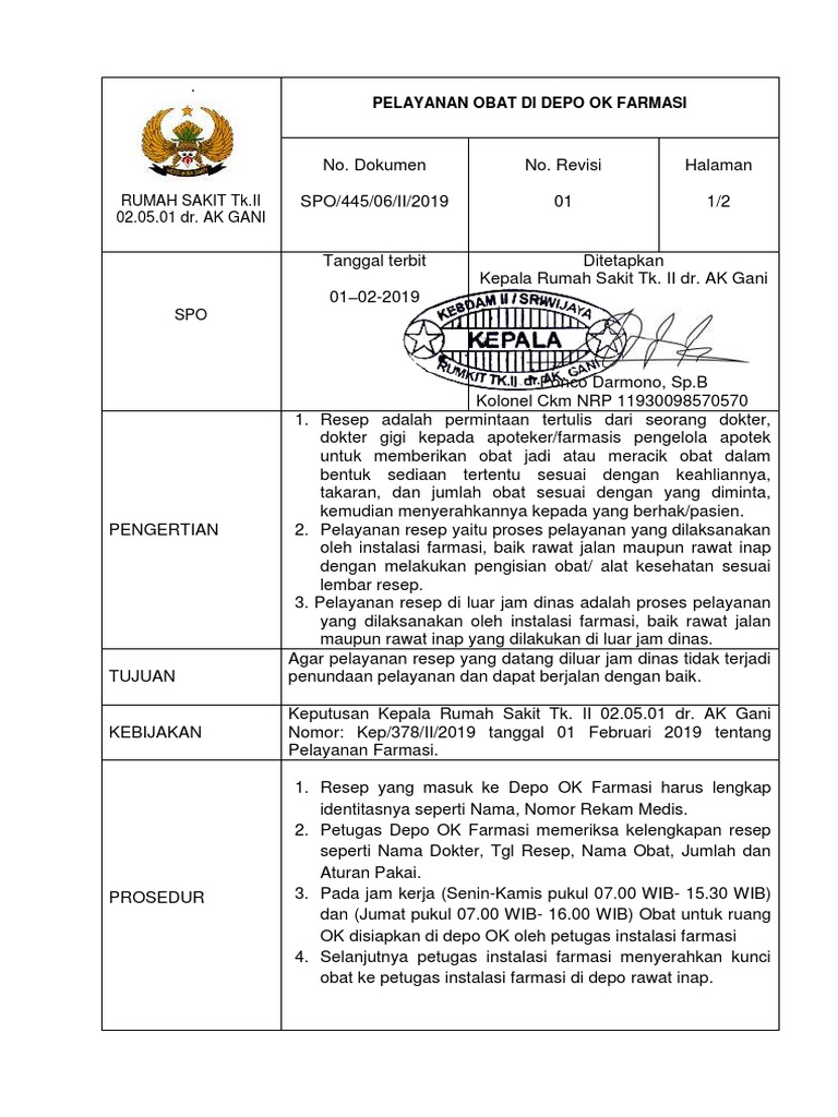 Pelayanan Obat Di Depo Farmasi | PDF
