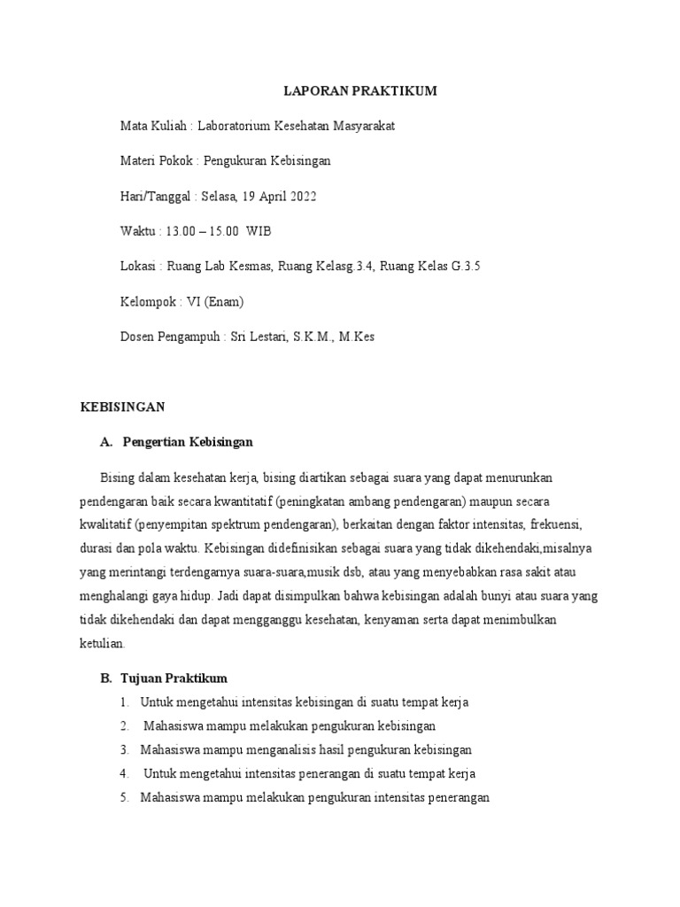 Laporan Praktikum Pengukuran Kebisingan | PDF