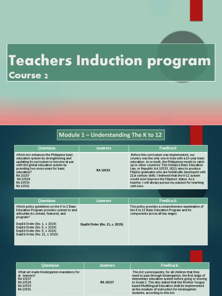 Teachers Induction Program Course 2 | PDF | Curriculum | Learning