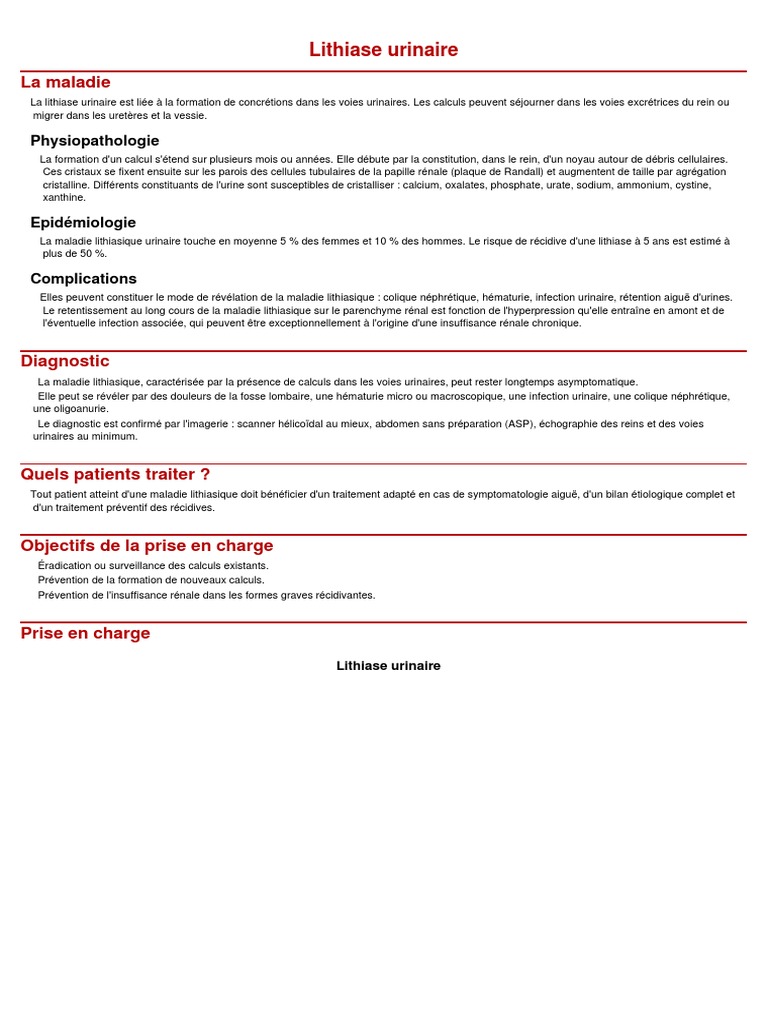 Lithiase Urinaire : Diagnostic et Traitement | PDF | Urine ...