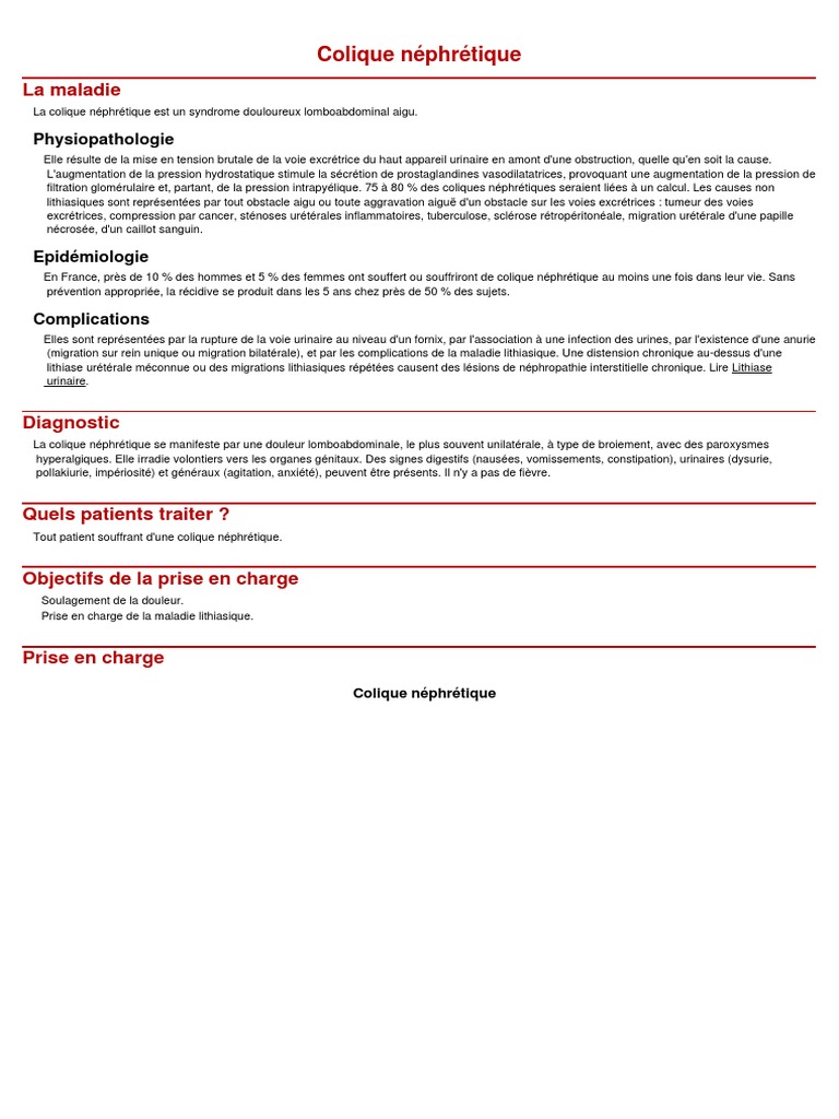 Colique néphrétique : symptômes et traitement | PDF | Soins de santé ...