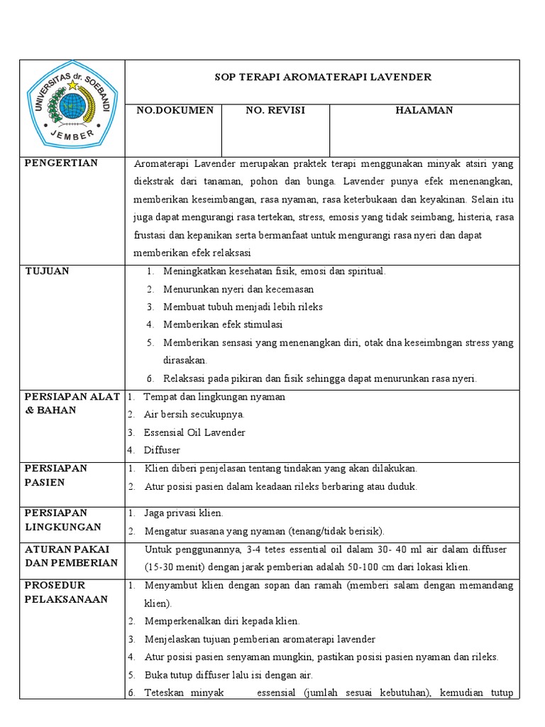 Kel 1 Sop Aromaterapi Lavender | PDF | Kesehatan Holistik | Sains & Matematika