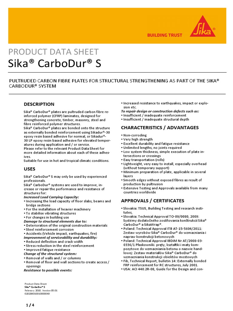 Sika® Carbodur® S: Product Data Sheet | PDF | Fibre Reinforced Plastic ...