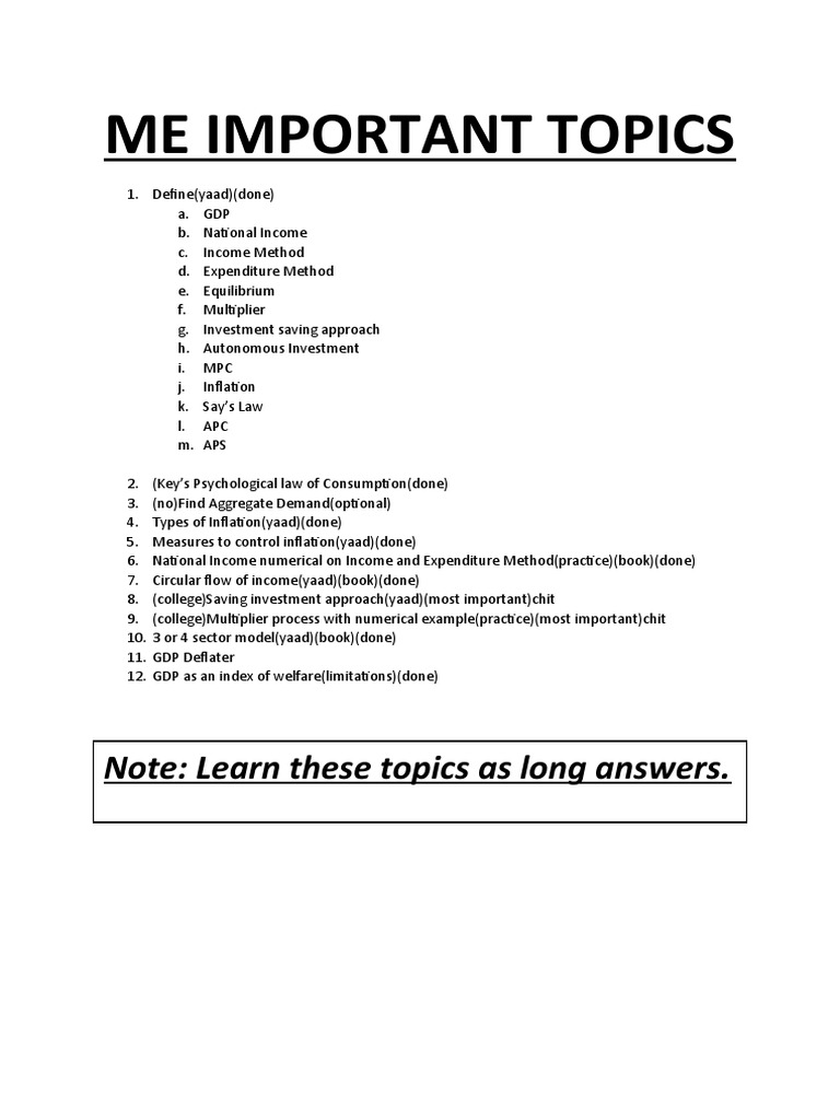 ME IMPORTANT TOPICS Updated. | PDF | Finance & Money Management