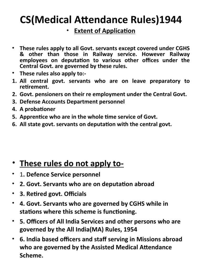 CS (Medical Attendance Rules) 1944: - Extent of Application | PDF ...