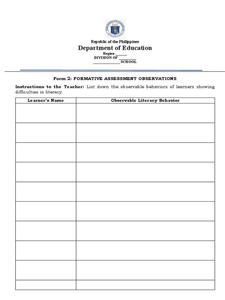 Reading - Formative Assessment Observations F | PDF | Career & Growth ...