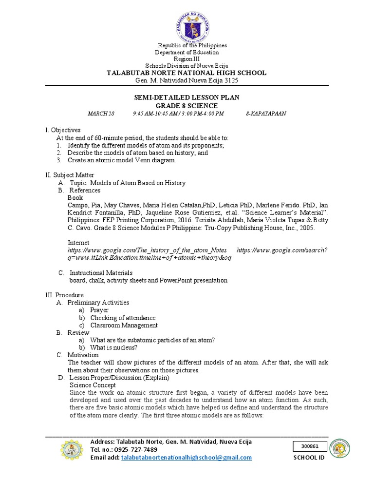 Talabutab Norte National High School Semi-Detailed Lesson Plan Grade 8 ...