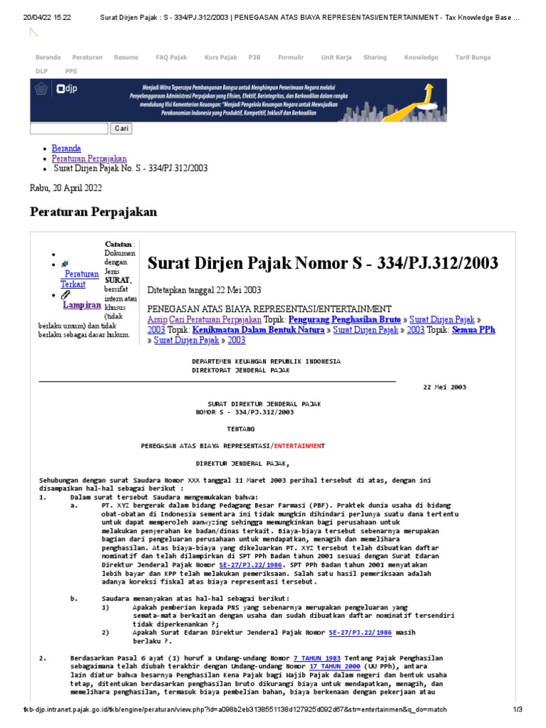S - 334 - pj.312 - 2003 - Penegasan Atas Biaya Representasi - Entertainment | PDF