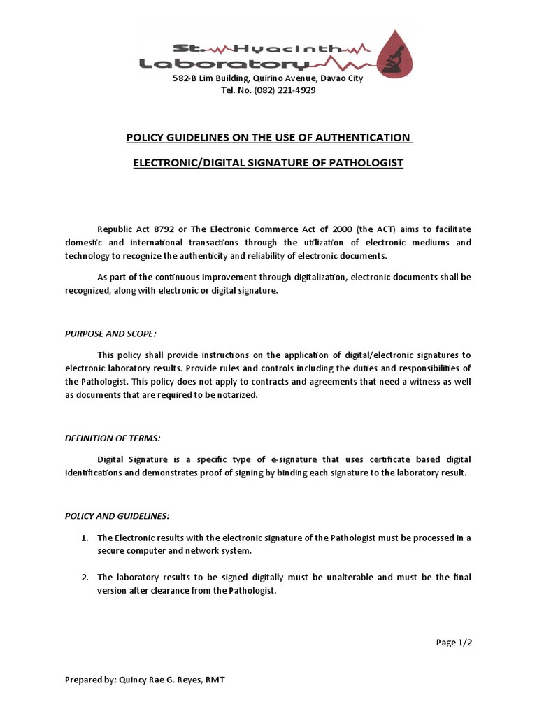 POLICY GUIDELINESS ON THE USE OF AUTHENTICATION ELECTRONIC SIGNATURE ...
