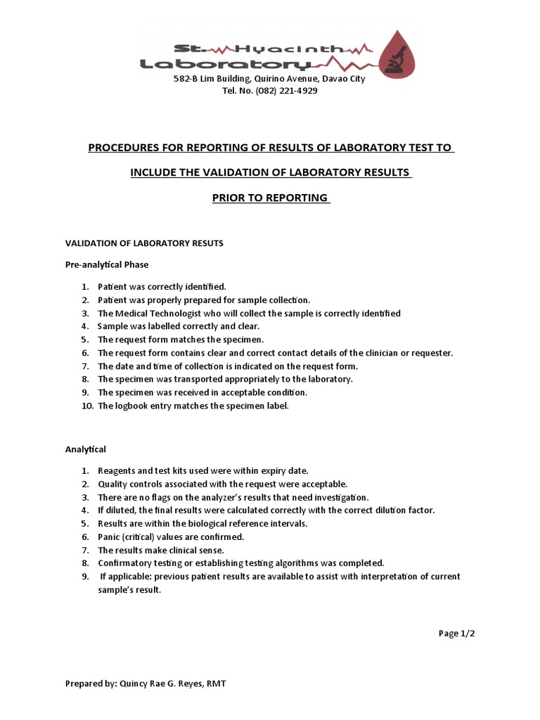 Laboratory Results Reporting Procedures | PDF | Science | Health Care