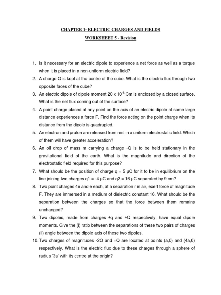 Electrostatics Worksheet 6 - Revision | PDF | Force | Sphere