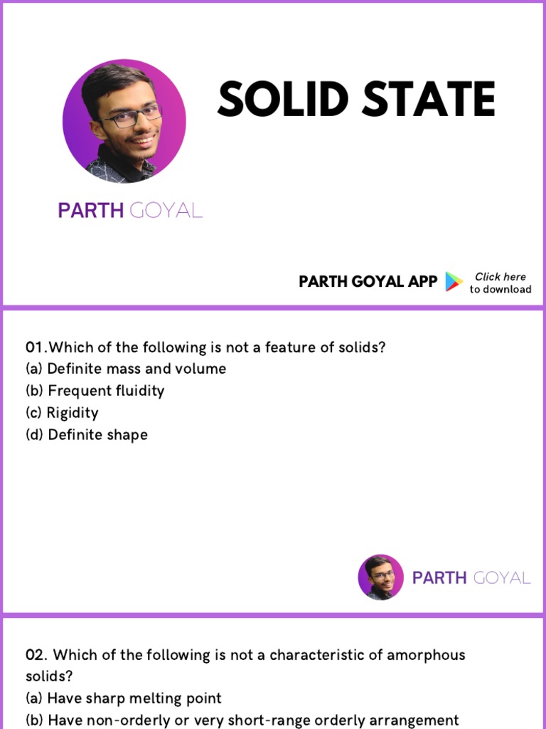 Solid State 60 MCQs | PDF | Crystal Structure | Solid