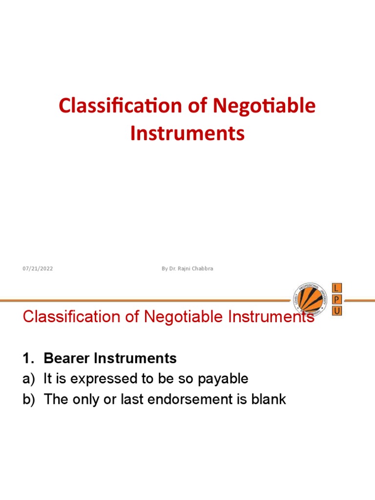 Classification of Negotiable Instruments | PDF | Negotiable Instrument ...