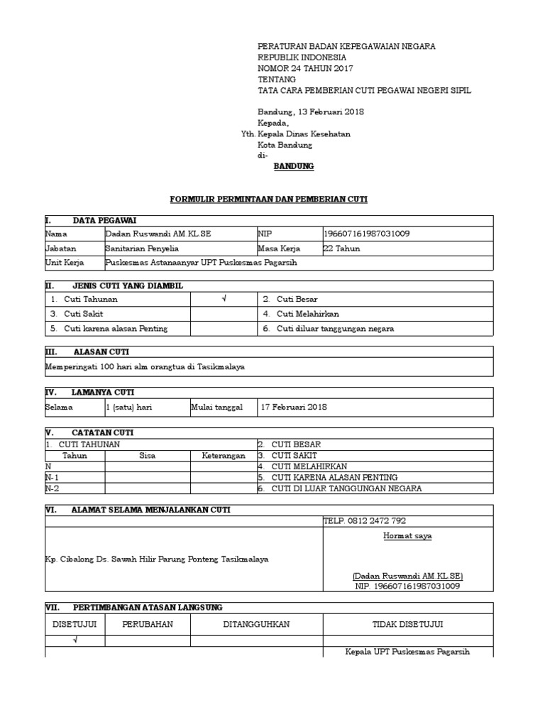 Cuti PNS: Prosedur dan Formulir | PDF