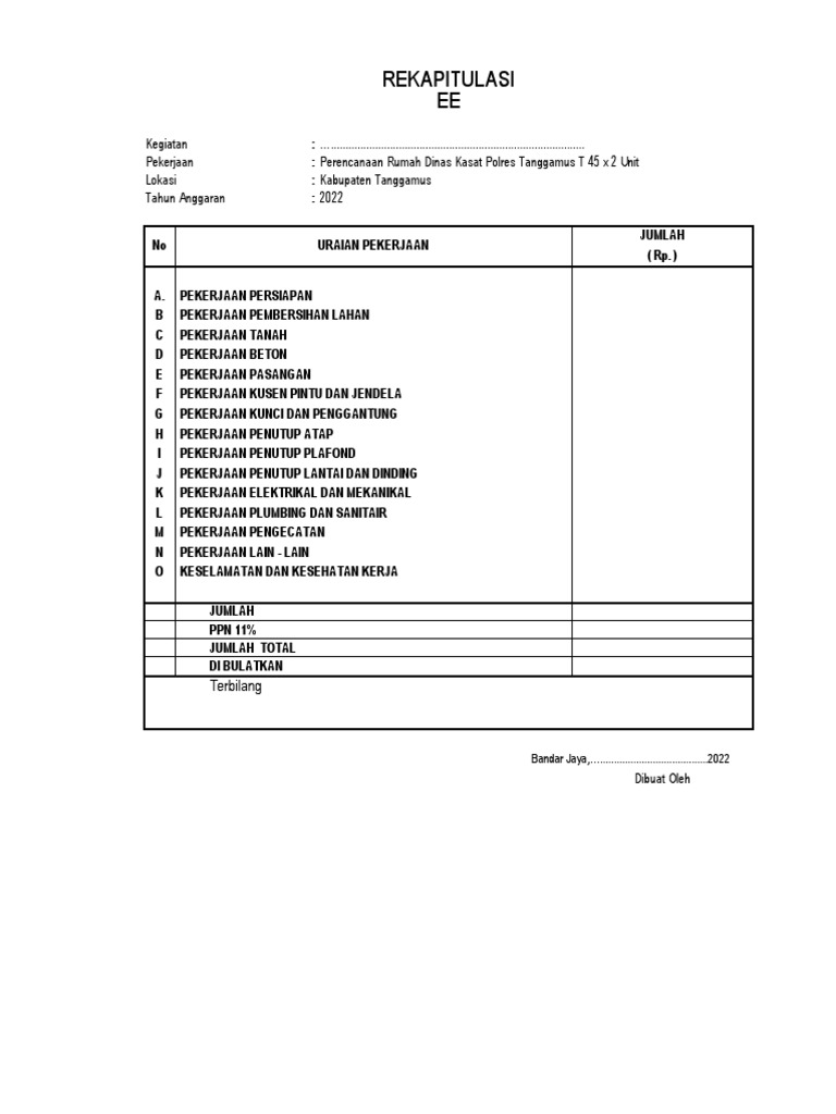 BOQ Rumah Dinas 2 Unit | PDF