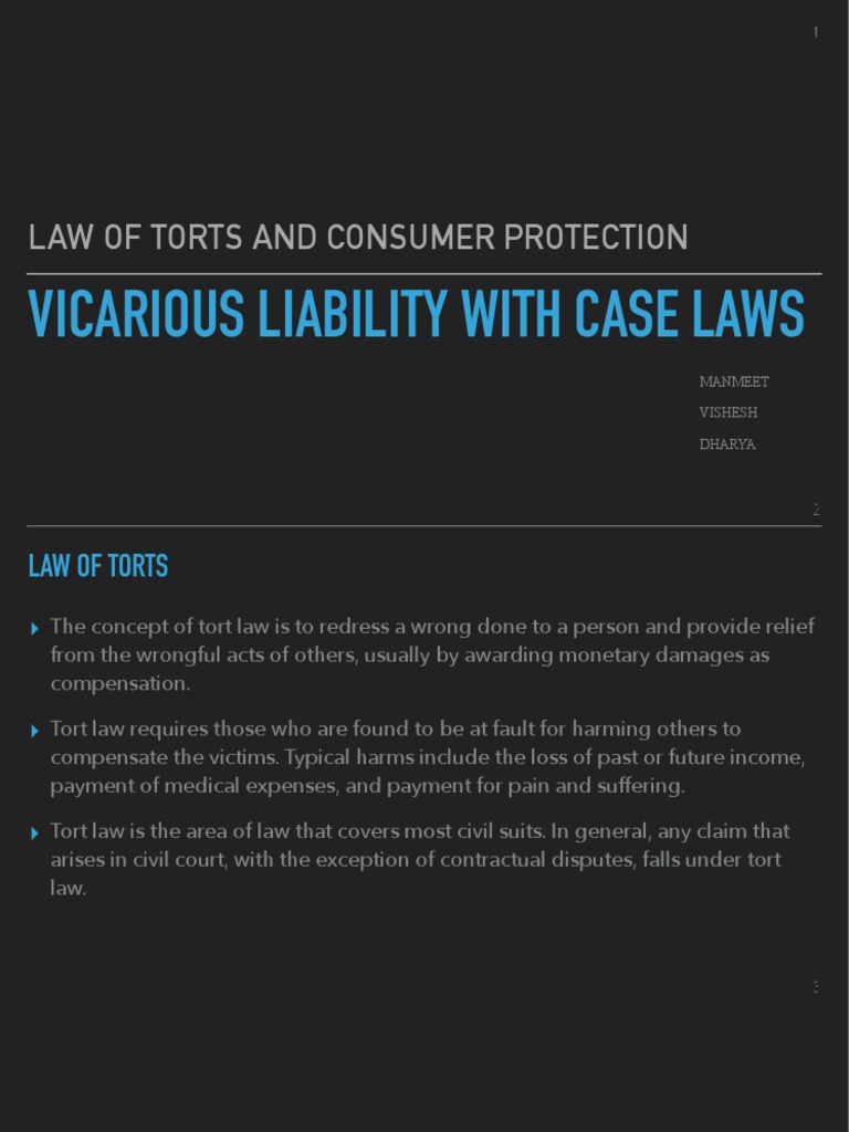 Law of Torts and Consumer Protection: Vicarious Liability With Case ...