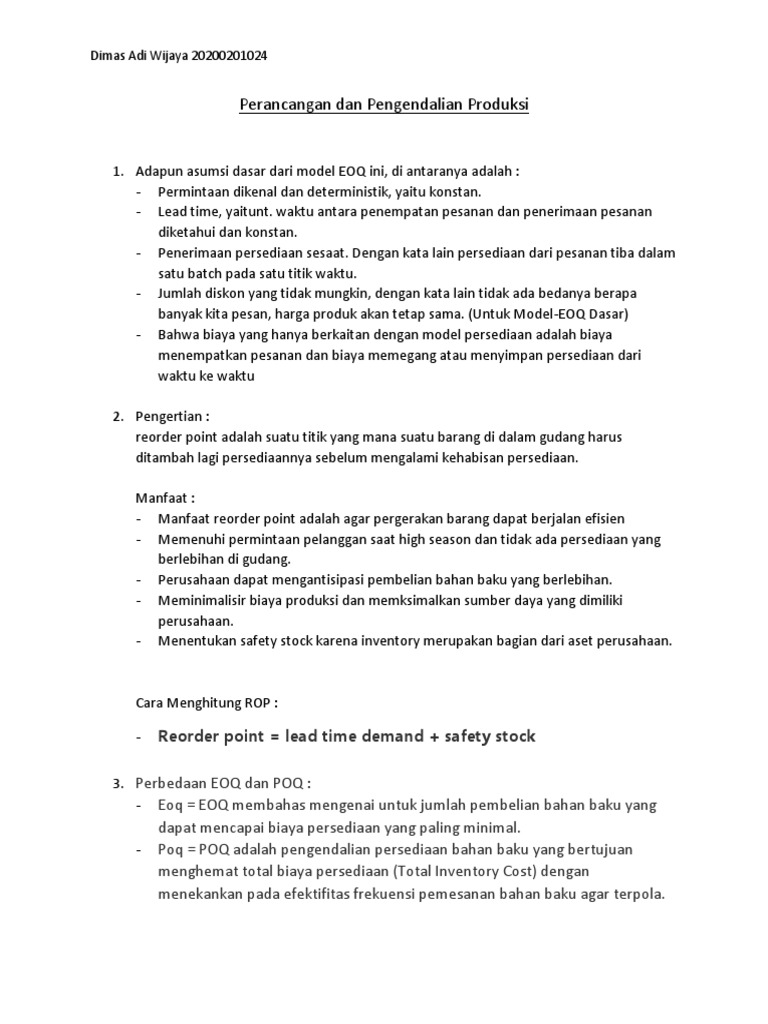 Optimasi EOQ dan ROP dalam Produksi | PDF