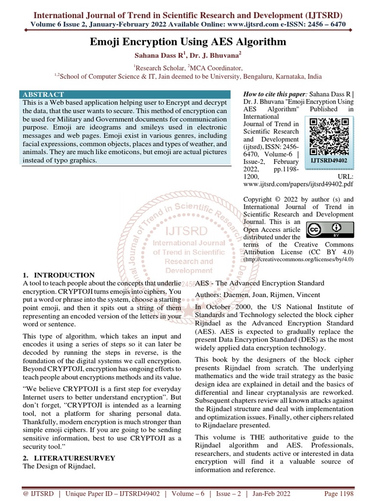 Emoji Encryption Using AES Algorithm | PDF | Cryptography | Encryption