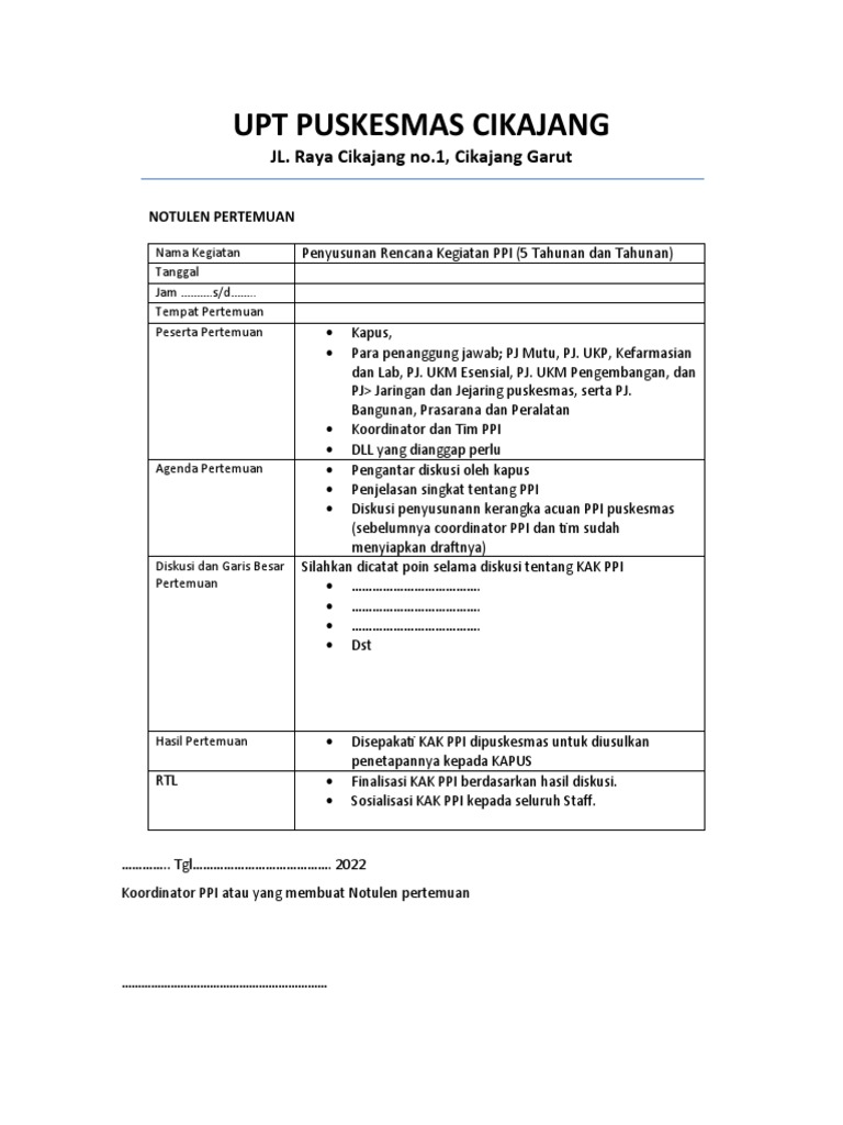 Notulen Bukti Pembahasan KAK PPI Dan Buti Penyusunan KAK PPI | PDF