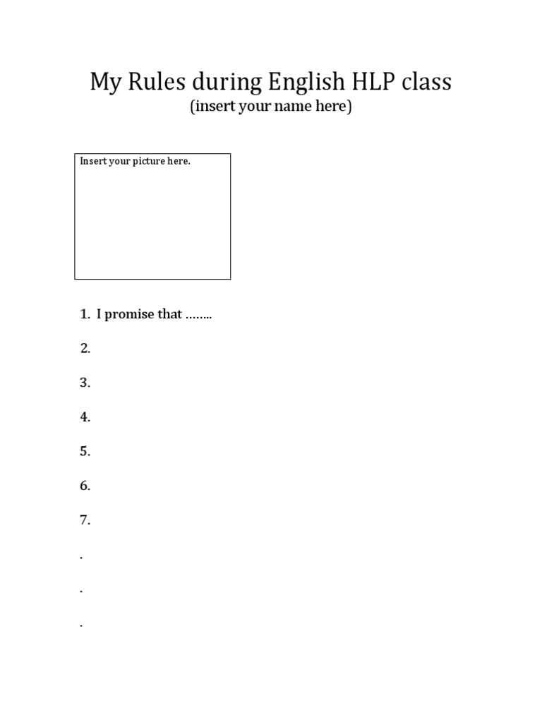 My Rules During English HLP Class: (Insert Your Name Here) | PDF