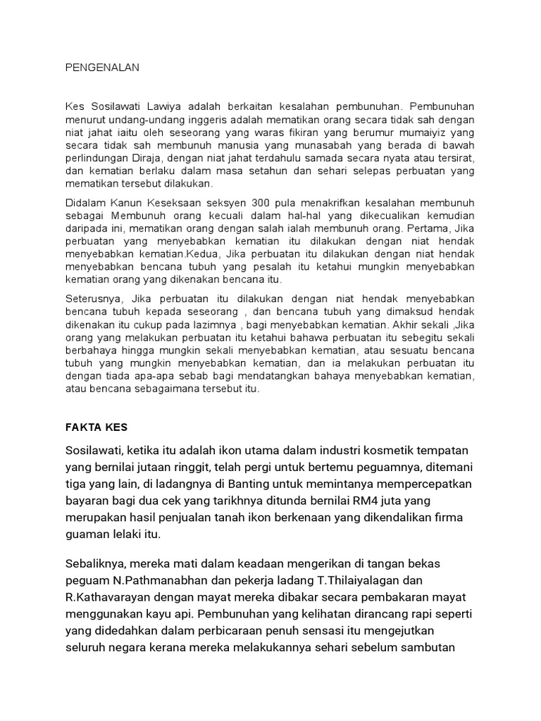 Pembunuhan Sosilawati Lawiya: Fakta Kes | PDF