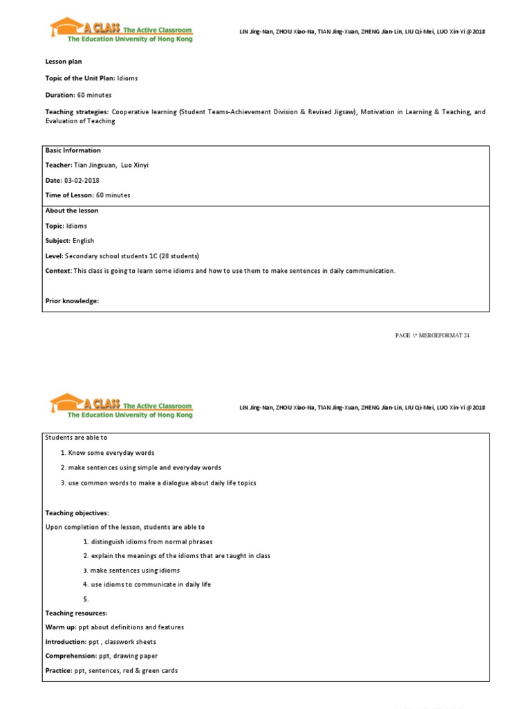 Eng - Idioms - Lesson Plan | Download Free PDF | Idiom | Communication