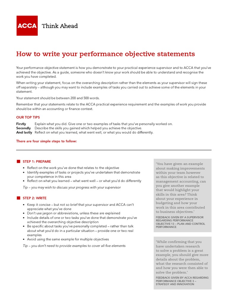 How To Write Your Performance Objective Statements: Our Top Tips | PDF ...