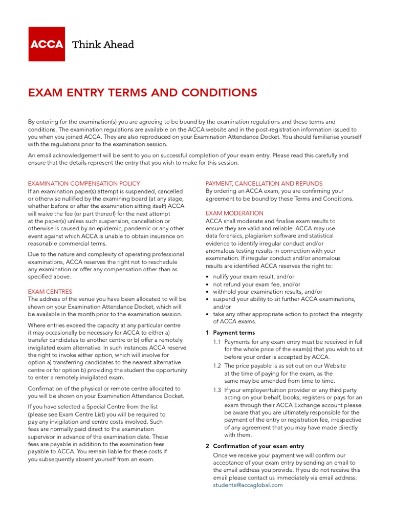 acca-exam-entry-terms-and-conditionsv2 | PDF | Test (Assessment ...