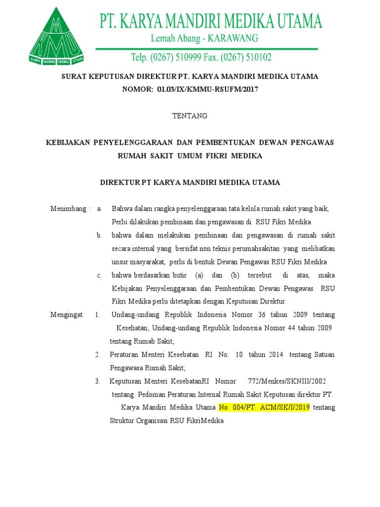 TKRS 1 Ep 1 SK Dewan Pengawas | PDF
