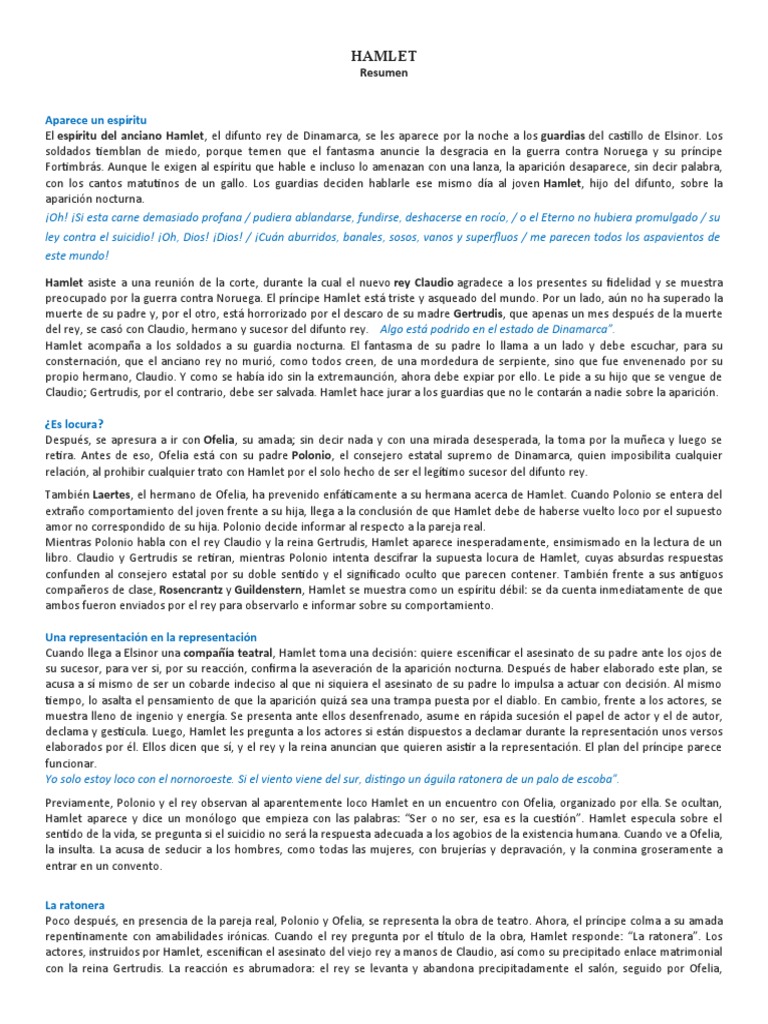 HAMLET - Resumen | PDF | Aldea