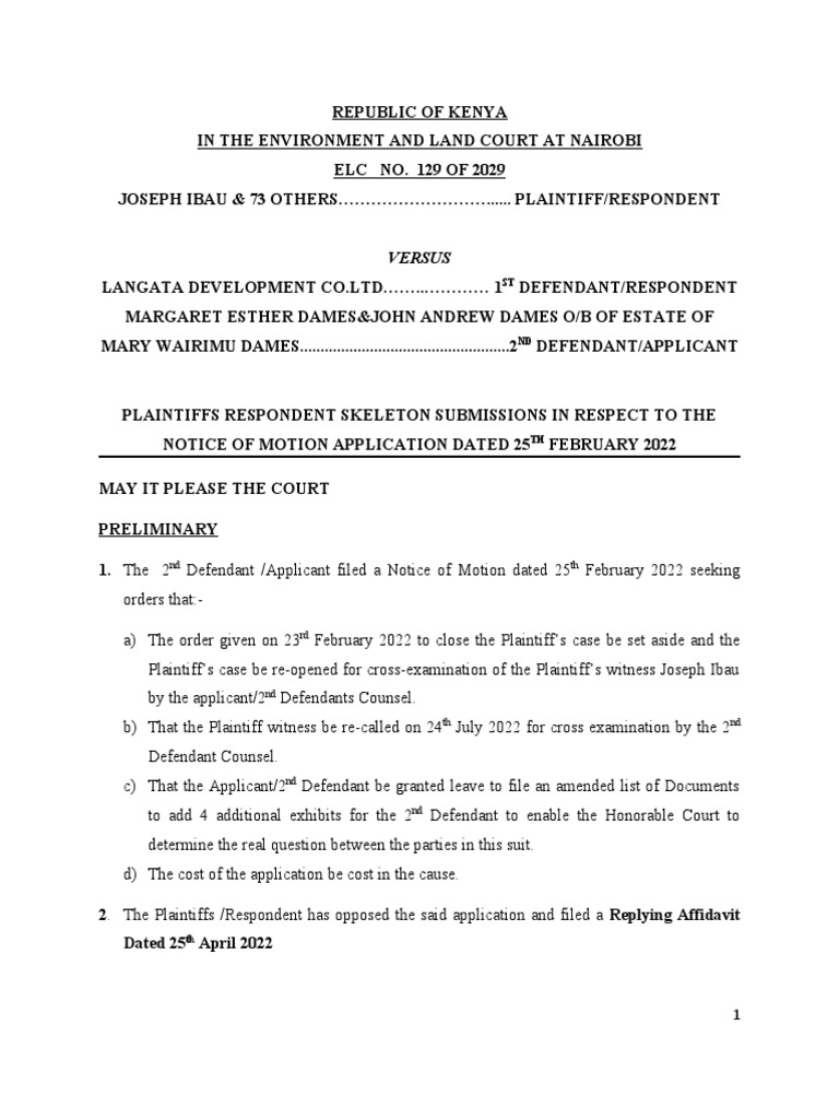 Plaintiffs' Skeleton Submissions to Court | PDF | Witness | Prejudice ...