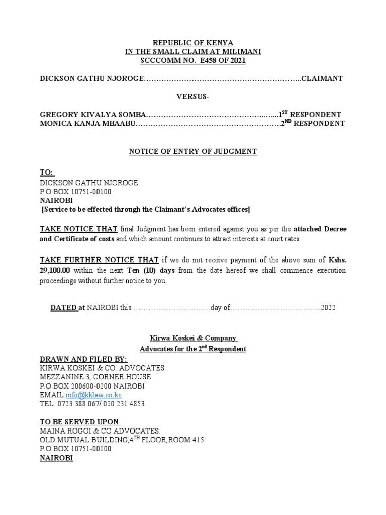 Notice of Entry of JUDGEMENT | PDF