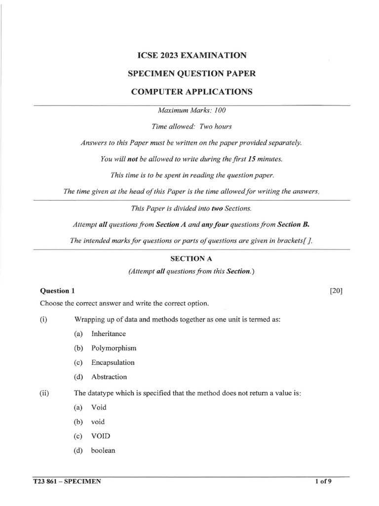 Icse 2023 Specimen Cta | PDF