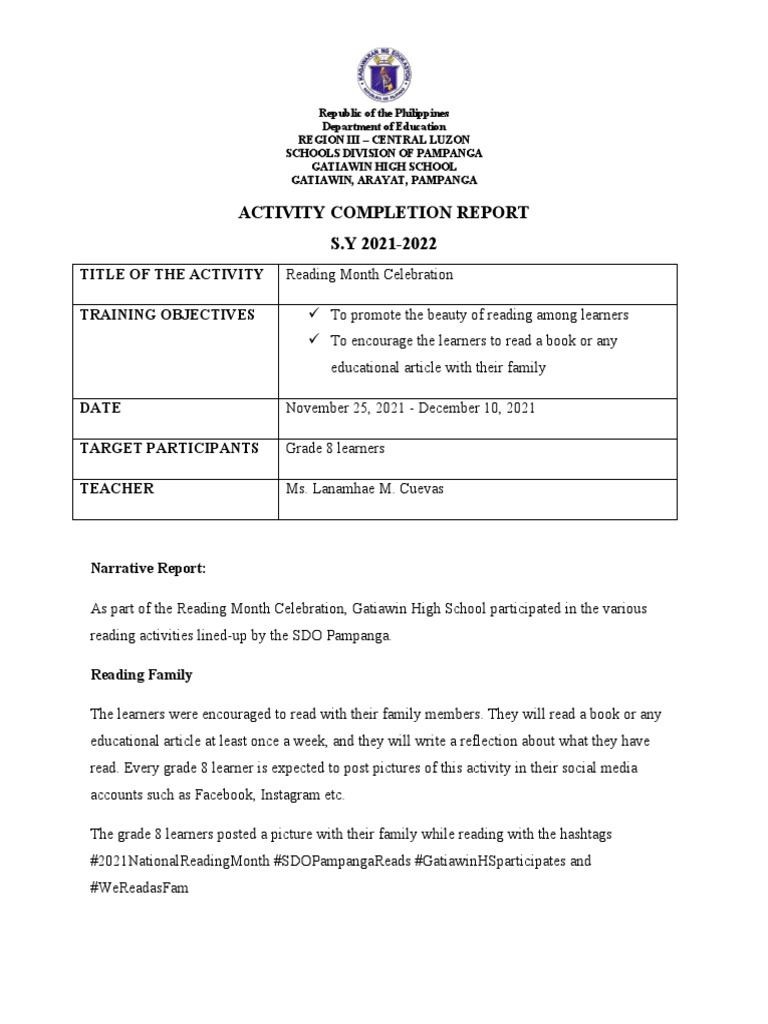 Activity Completion Report S.Y 2021-2022: Title of The Activity ...