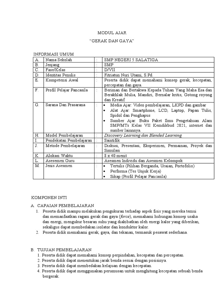 Modul Ajar Gerak Dan Gaya | PDF