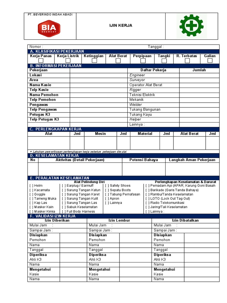 Formulir Ijin Kerja | PDF