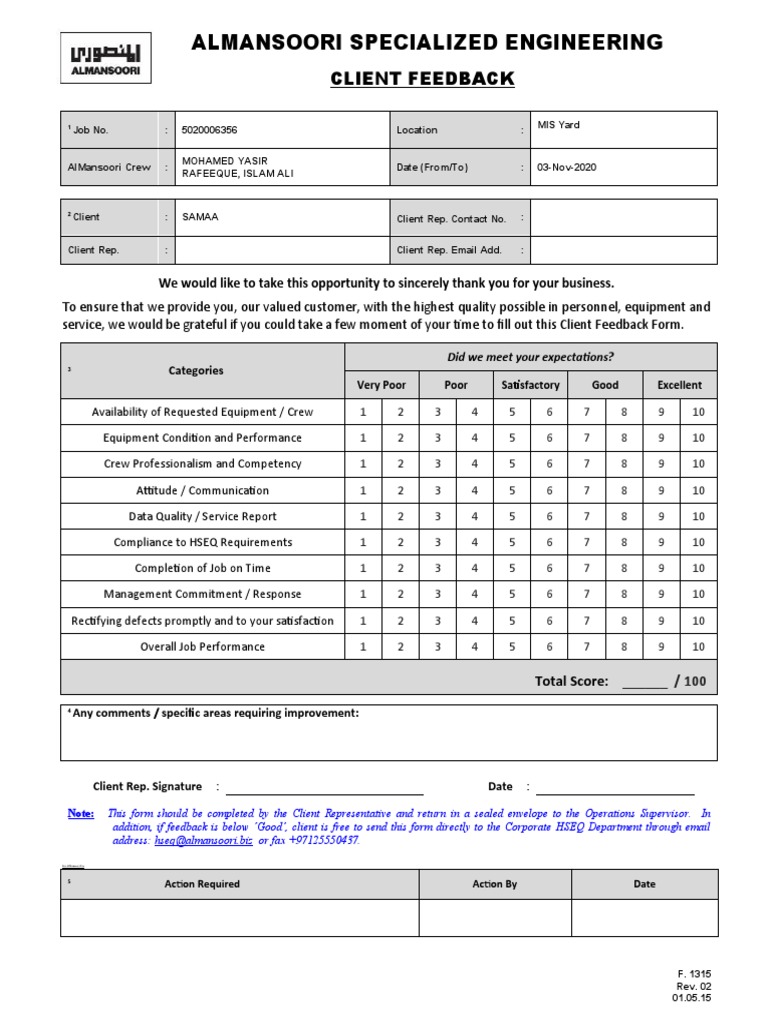 Client Feedback Form | Download Free PDF | Communication | Business