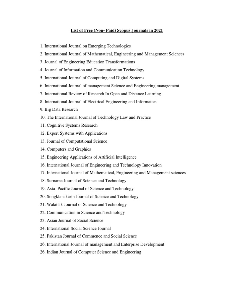 List of Free (Non-Paid) Scopus Journals in 2021 | PDF
