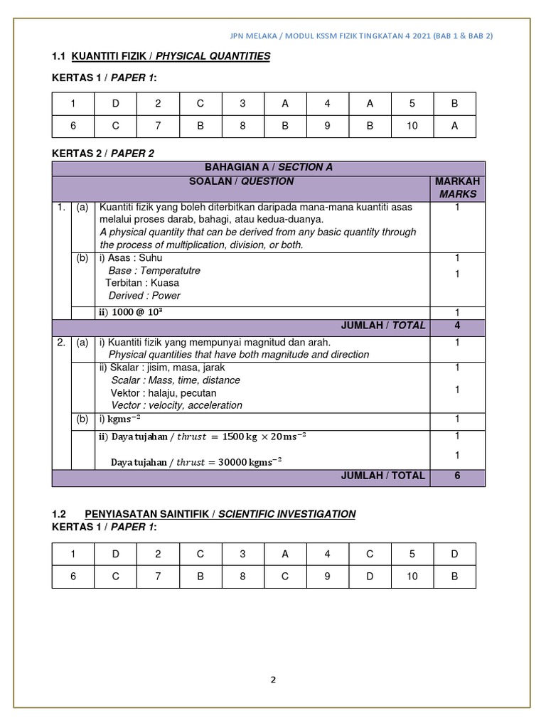 110 41a Skema Pemarkahan Modul Fizik T4-2-18 | PDF | Mechanical ...