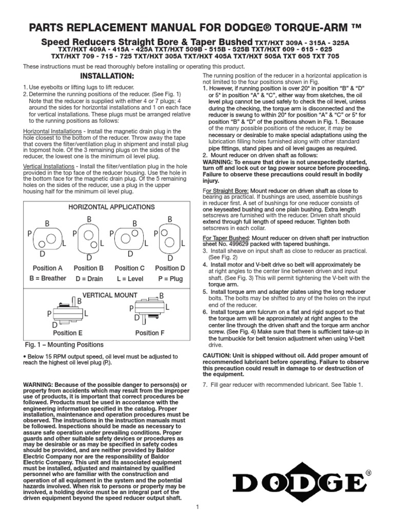 Parts Replacement Manual For Dodge® Torque-Arm ™: Speed Reducers ...