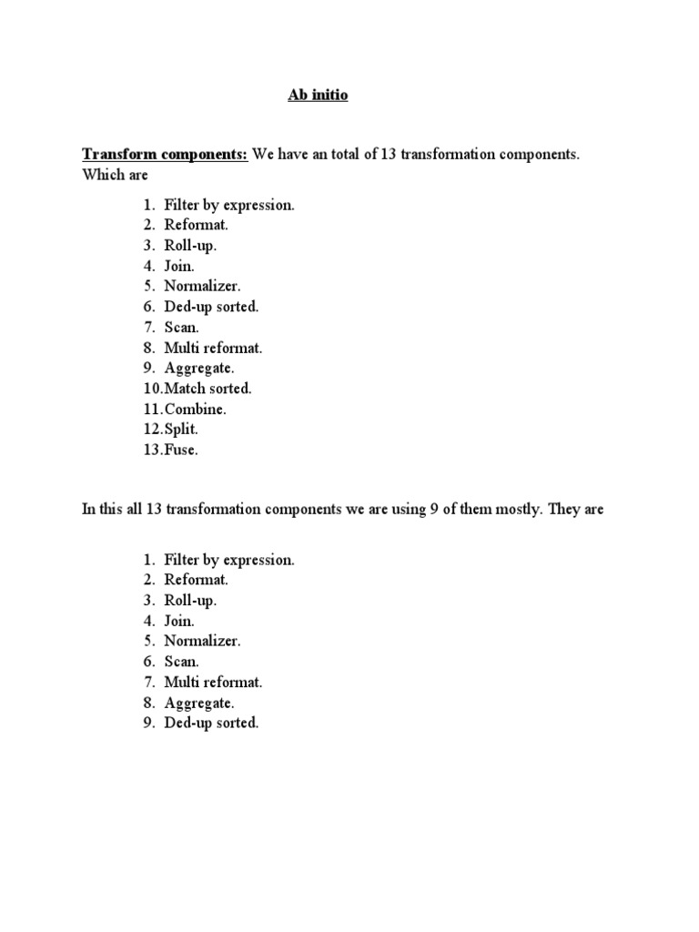 Ab Initio Transform Components: We Have An Total of 13 Transformation Components | PDF ...