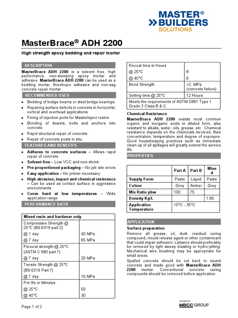 Technical Data Sheet Masterbrace 2200 | PDF | Concrete | Epoxy