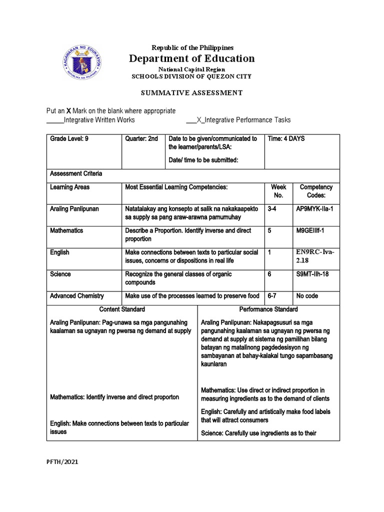 Integrative-Assessment-Grade 9 Math, English, TLE | Download Free PDF ...